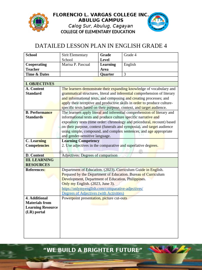 Datailed Lesson Plan in English Grade 4 | PDF | English Language ...