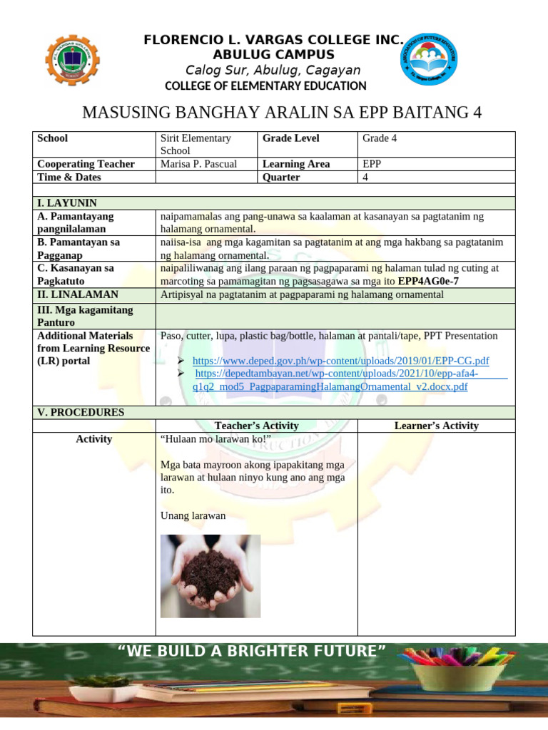 Detailed Lesson Plan in Epp Grade 4 | PDF