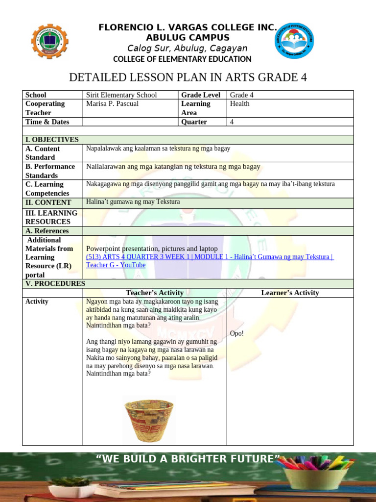 Detailed Lesson Plan in Arts Grade 4 | PDF