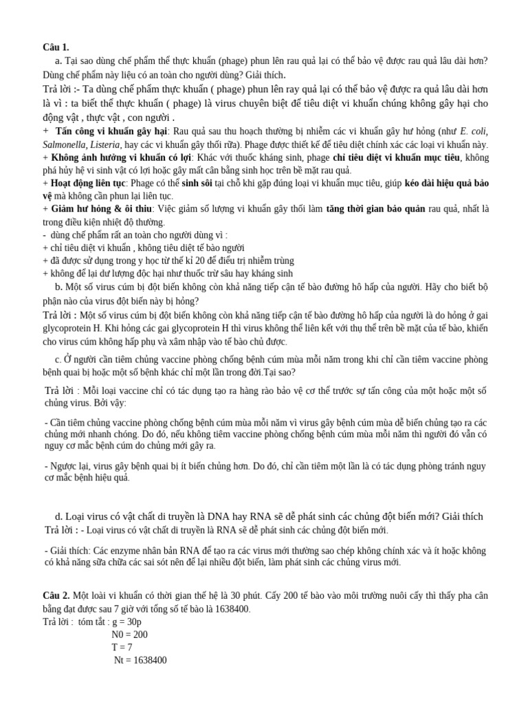 TỰ LUẬN SINH 10 CK2 | PDF