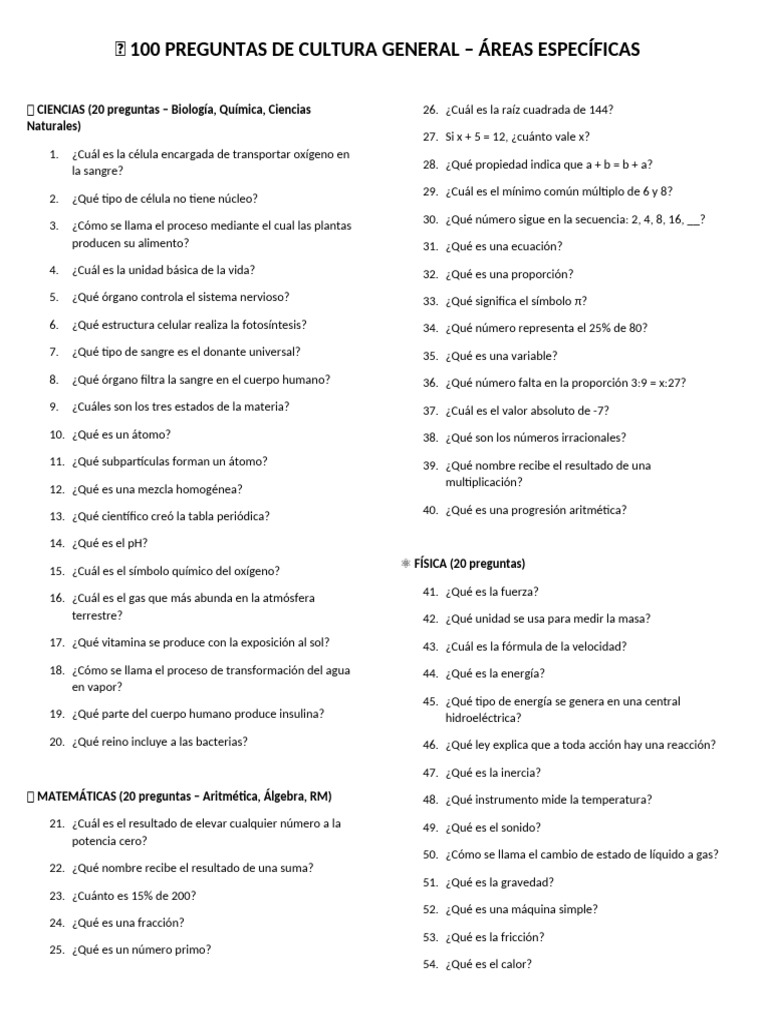 ? 100 Preguntas de Cultura General | PDF | Perú | Triángulo