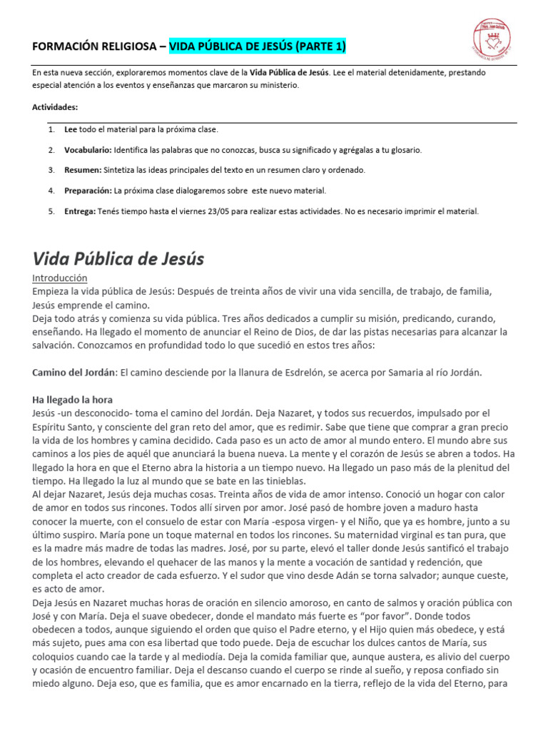 Formación Religiosa-Vida Publica de Jesús-Parte 1 | PDF | Jesús | Juan ...