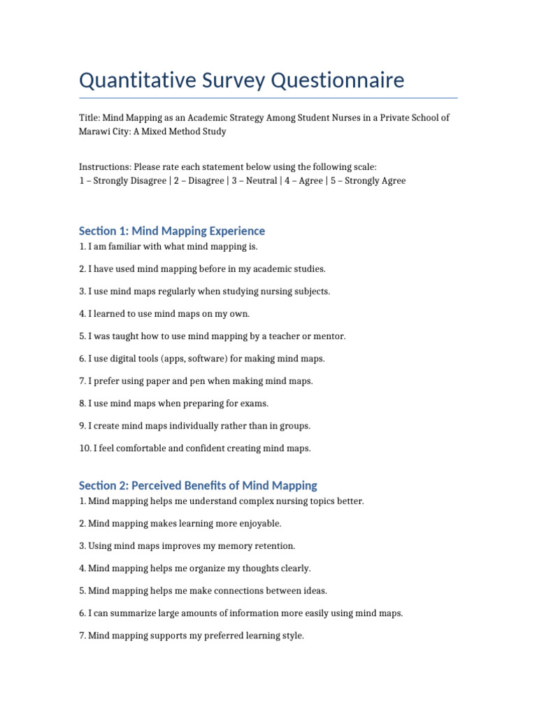 Mind_Mapping_Quantitative_Survey_Questionnaire | PDF | Mind | Learning
