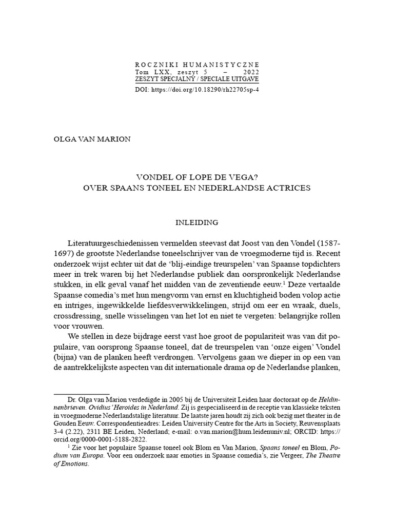 Vondel of Lope de Vega-Olga Van Marion | PDF