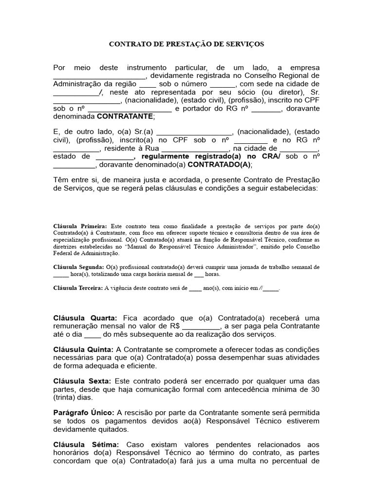 Modelo de Contrato de Prestação de Serviços | PDF