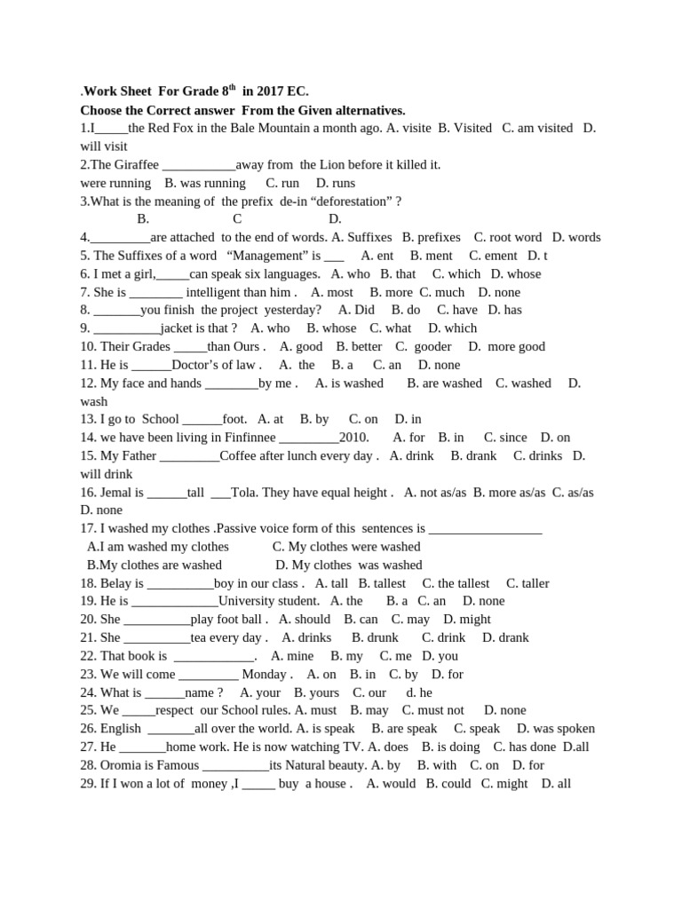 Grade 8 English Worksheet 2017 | PDF | Languages | Foreign Language Studies