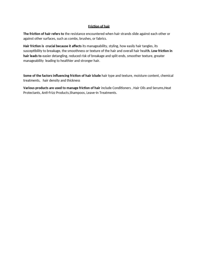 Friction of Hair Cosmetology Coursework | PDF