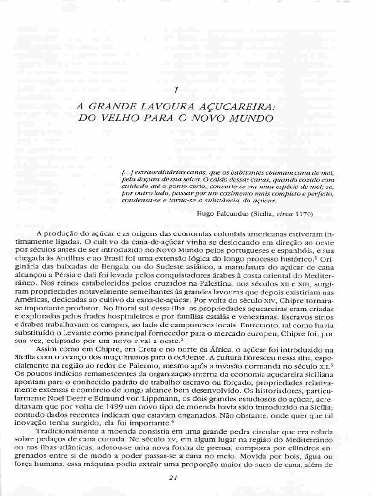 SCHWARTZ, Stuart. “A grande lavoura açucareira. texto | PDF