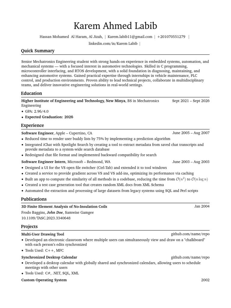RenderCV EngineeringResumes Theme 3 | PDF | Microsoft Sql Server | Xml