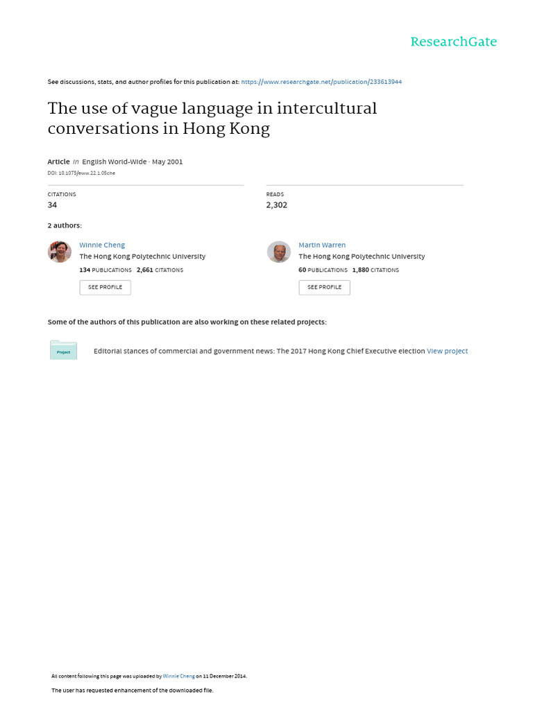 Vague Language in Hong Kong Conversations | PDF | Semiotics | Human ...