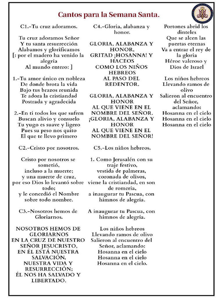 Algunos Cantos de Semana Santa en Español. | PDF