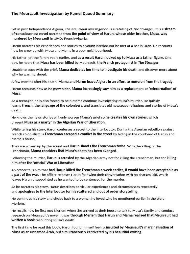 The Meursault Investigation by Kamel Daoud Summary | PDF