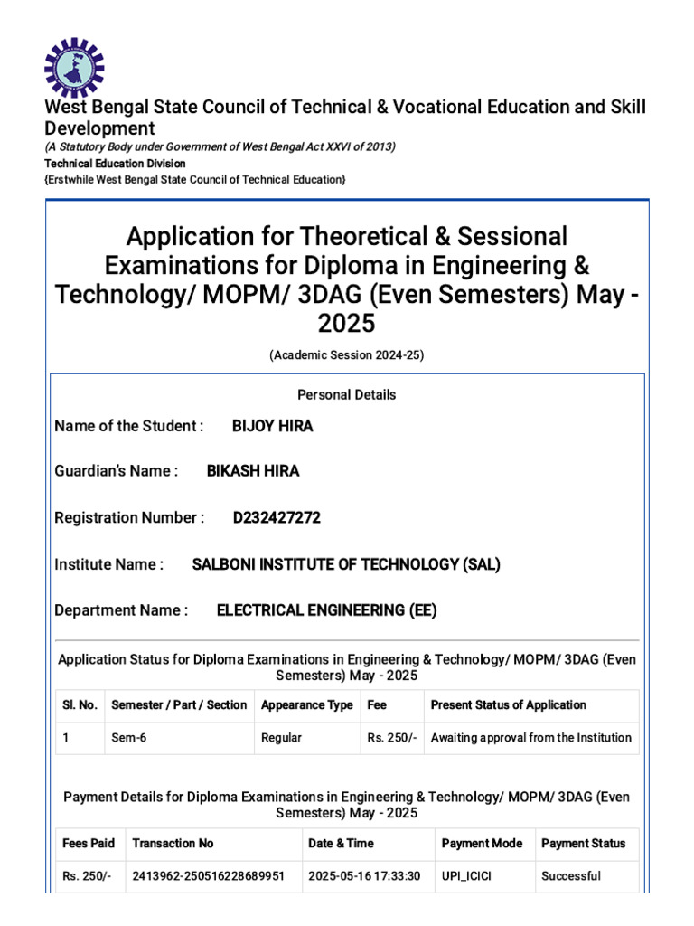 Bijoy 6 sem Examination form fillup | PDF