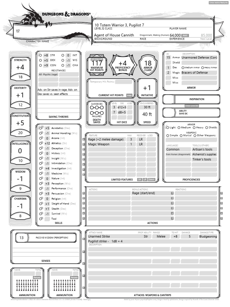 D&D 5E Character Record Sheet | PDF | Dungeons & Dragons | Grappling