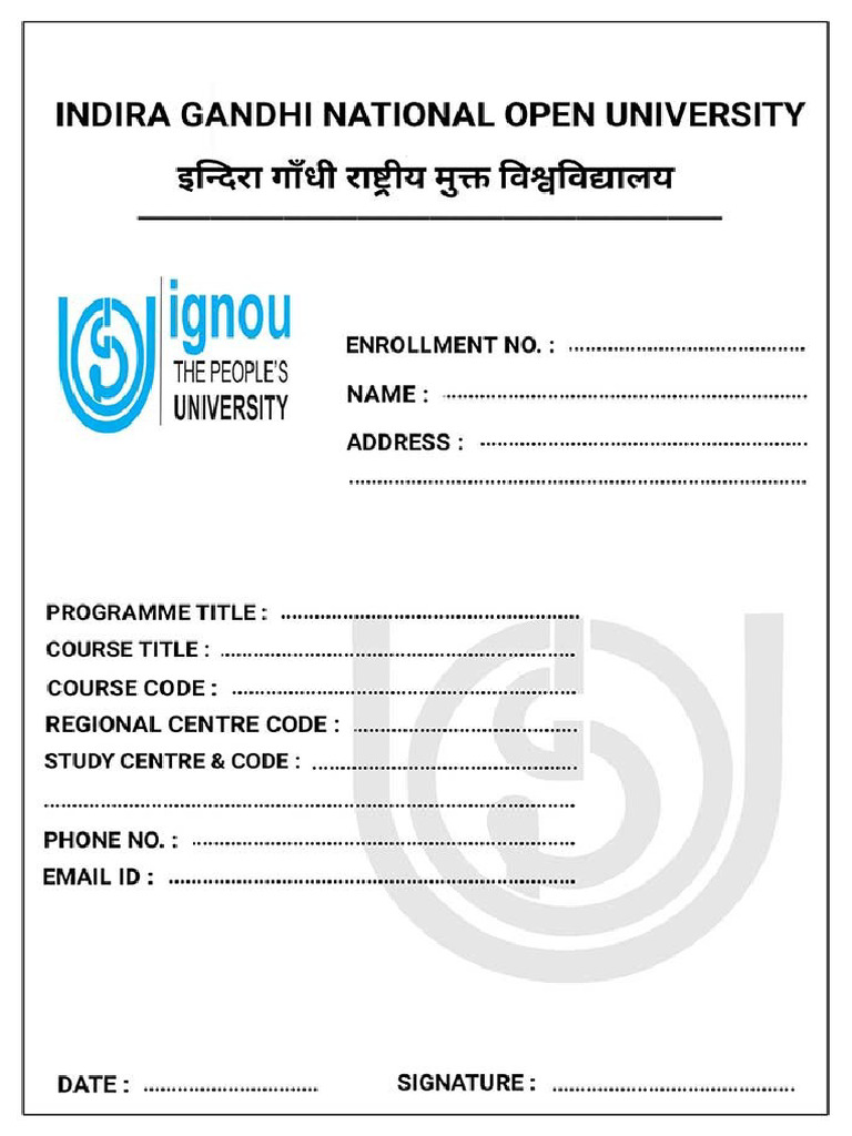 Ignou Assignment Cover Page | PDF