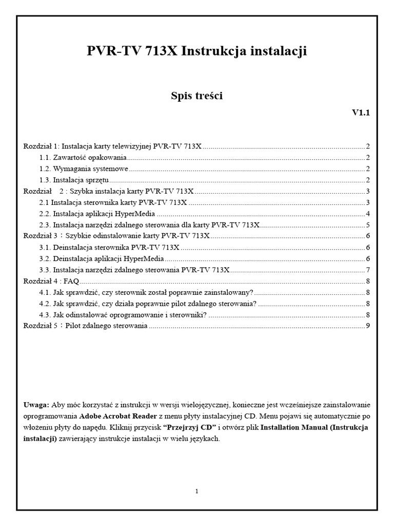 PVR-TV 713X Installation - Pol V1.1 | PDF