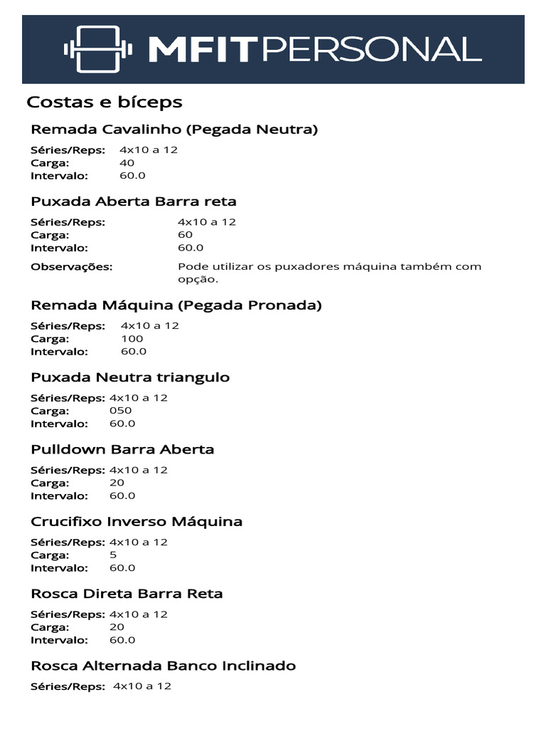 Costas e Bíceps: Remada Cavalinho (Pegada Neutra) | PDF