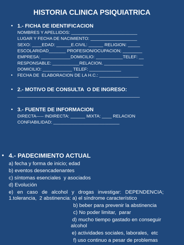 Historia Clinica Psiquiatrica | PDF | Despachador de drogas | Enfermedades y trastornos