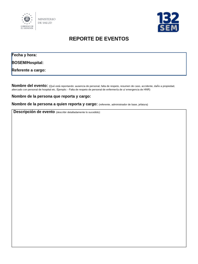 REPORTE DE Eventos EDITABLE | PDF