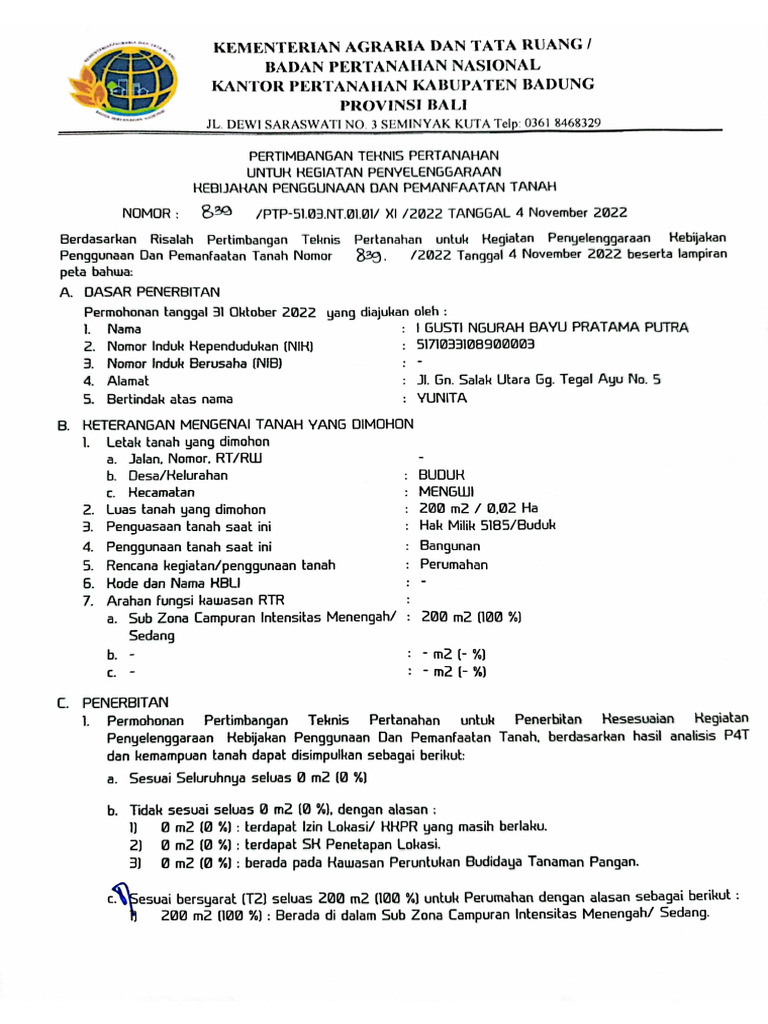 Surat BPN Bali | PDF