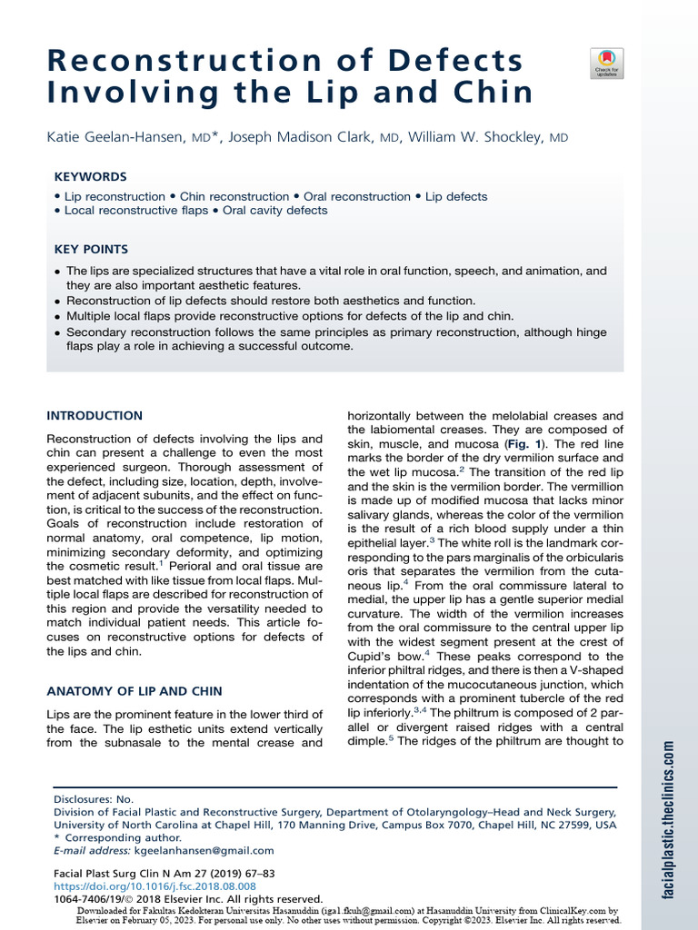 Reconstruction of Defects Involving The Lip and Chin | PDF | Lip ...