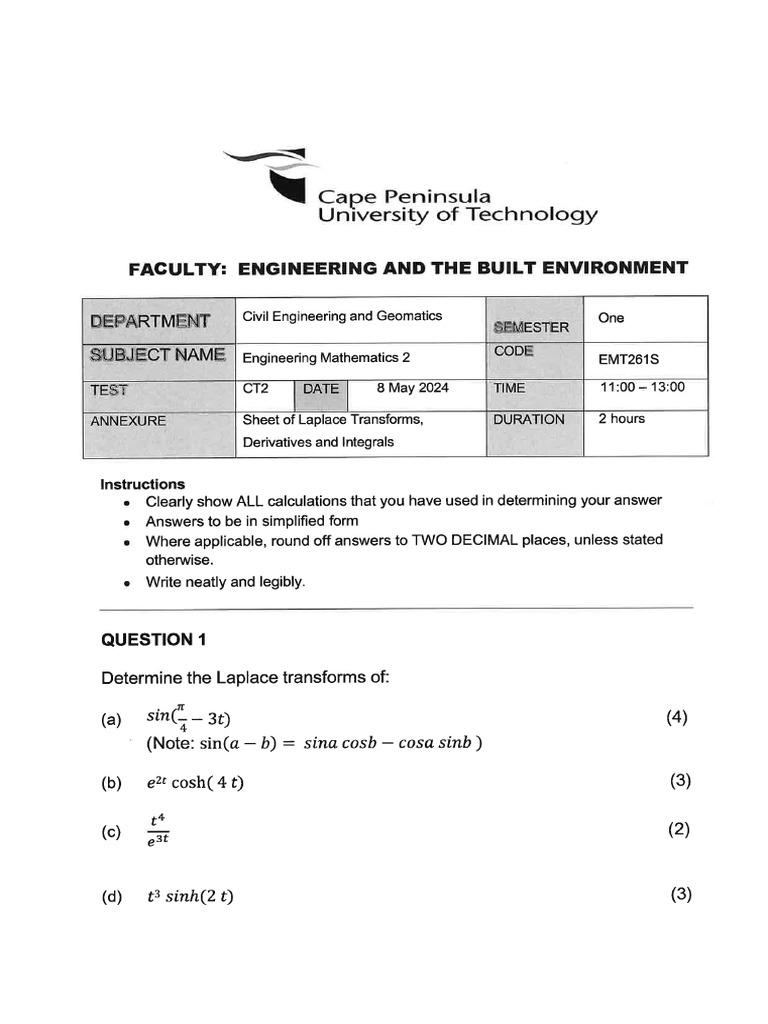 Engineering Mathematics Test | PDF