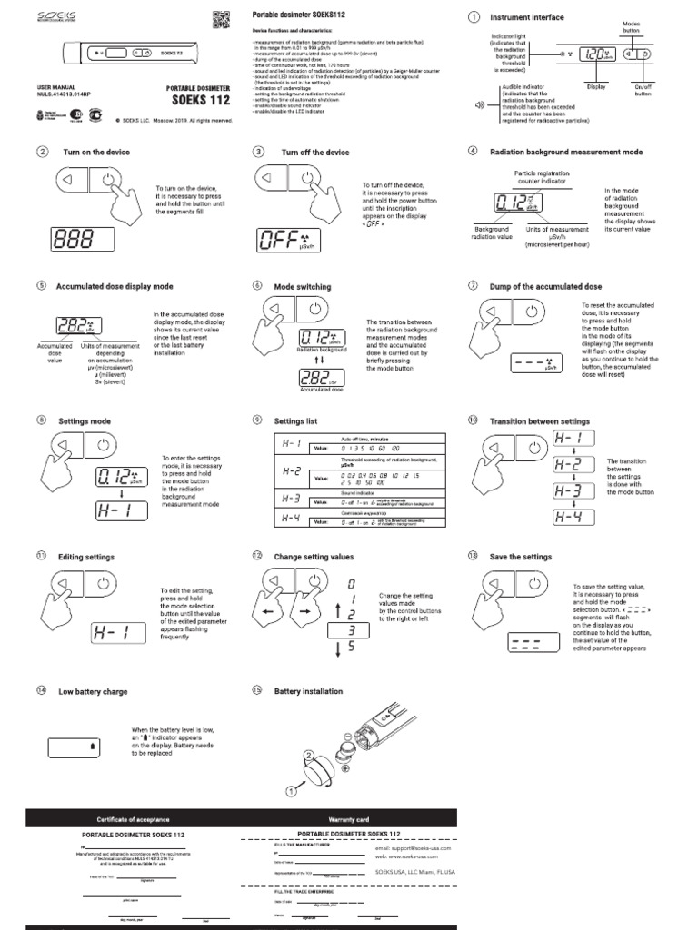 SOEKS 112 Geiger Counter Dosimeter Manual | PDF