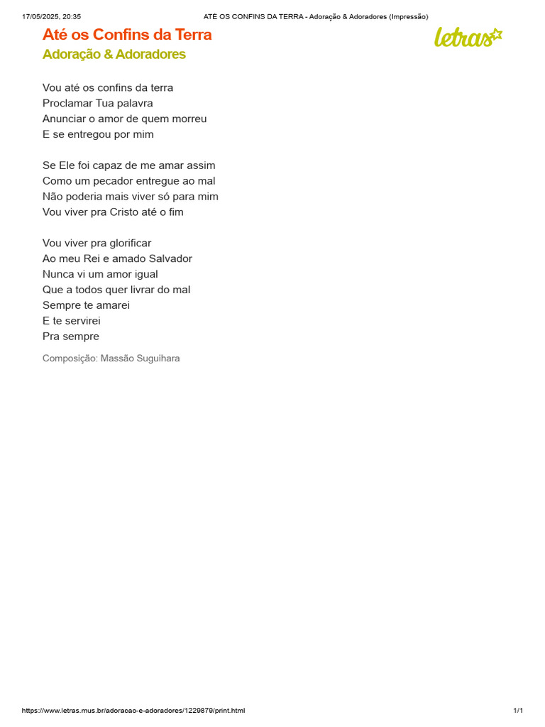Até os Confins da Terra - Letra | PDF