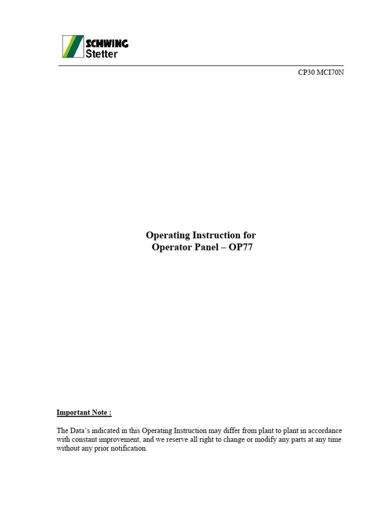 CP 30 Batching Plant Manual | PDF | Concrete | Computing