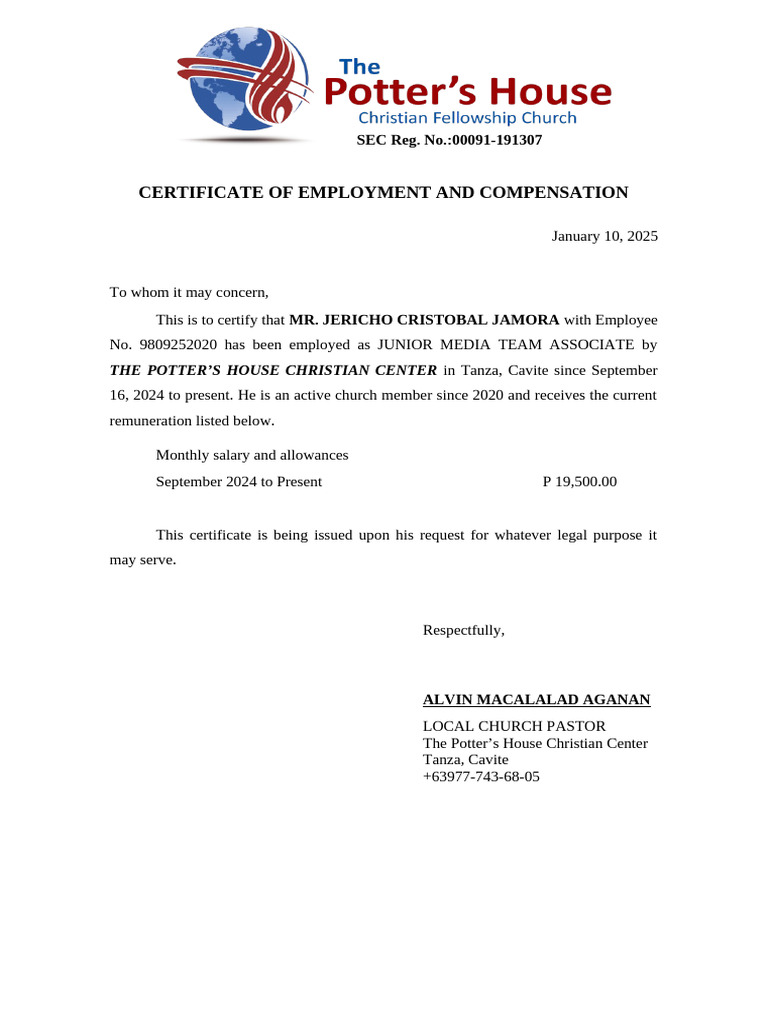 Cert of Employment | PDF