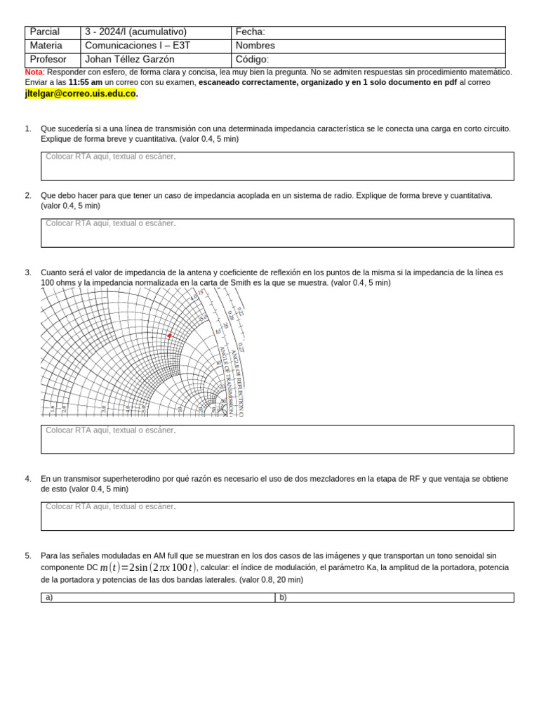 Examen3 - Imprimir | PDF | Transmisor | Ingeniería de difusión