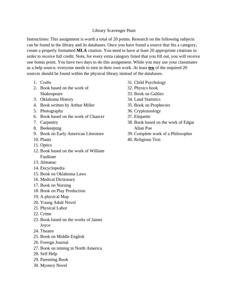 Library Scavenger Hunt | PDF