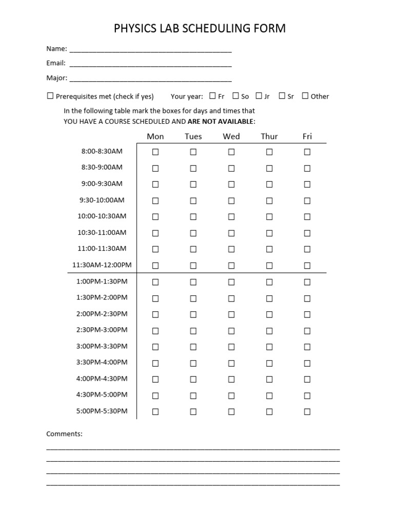 Physics Lab Scheduling Form | PDF