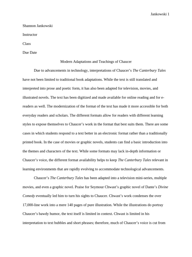 Essay With Visuals Example | PDF | The Canterbury Tales | Geoffrey Chaucer