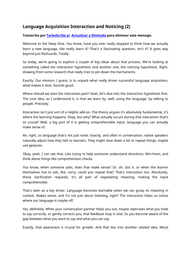 Language Acquisition Interaction and Noticing | PDF | Language ...