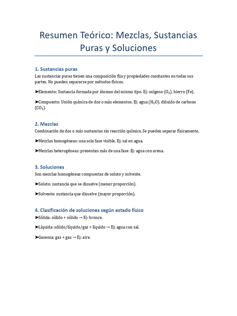 Resumen Mezclas Soluciones Ampliado-1 | PDF | Concentración | Solubilidad