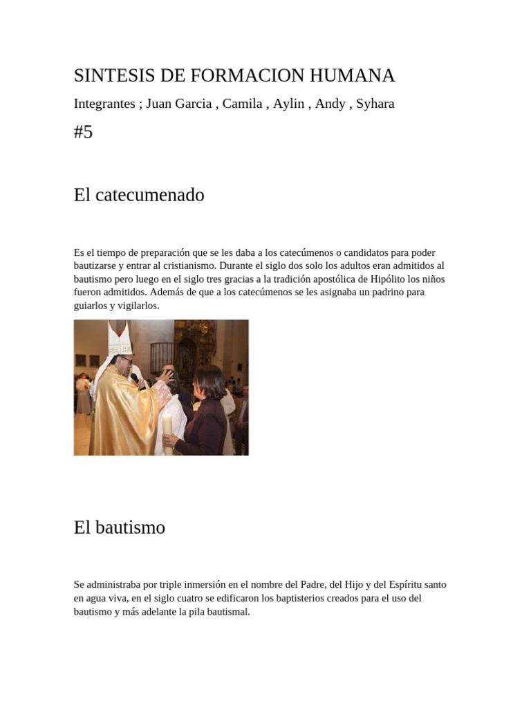 Sintesis de Formacion Humana | PDF | Bautismo | Iglesia Católica