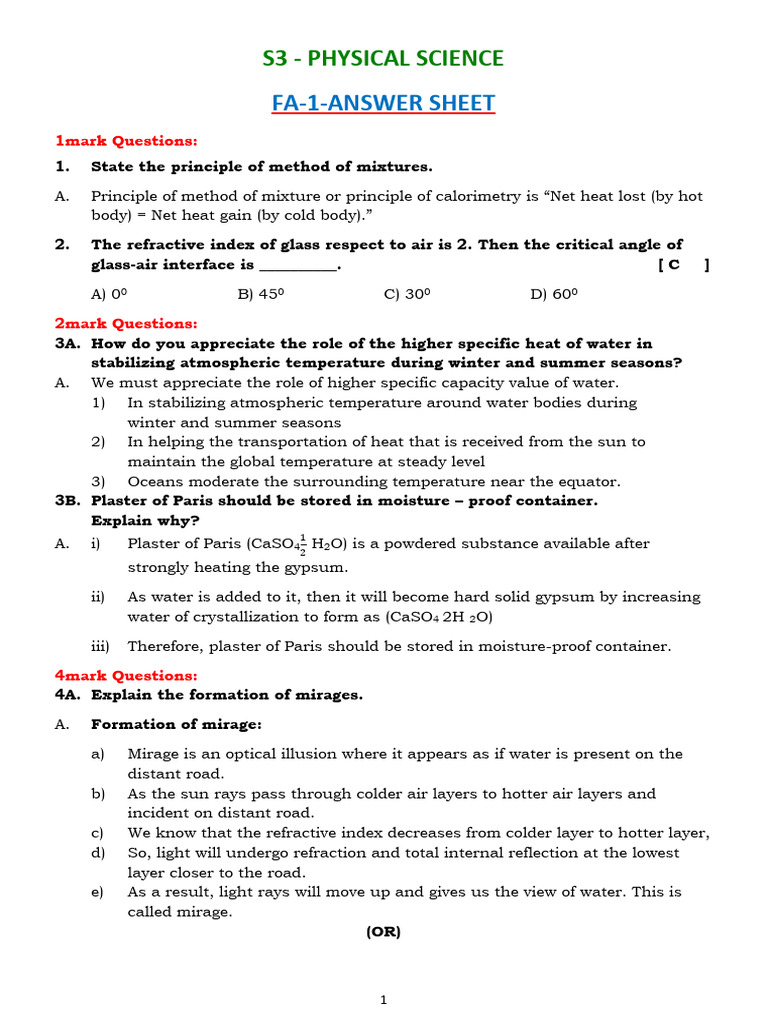 Govt - (Fa 1,2&3, Sa1, Model Pre-final Paper With Key) Physical Science ...