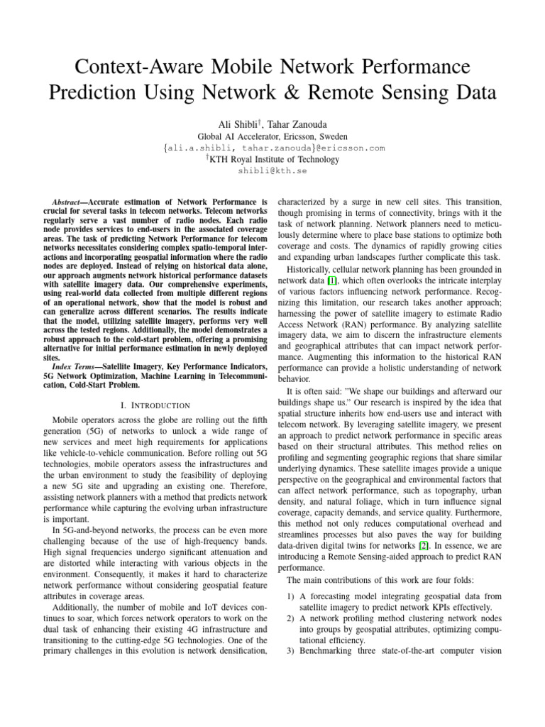 Context-Aware Mobile Network Performance Prediction | PDF | Forecasting | Cluster Analysis