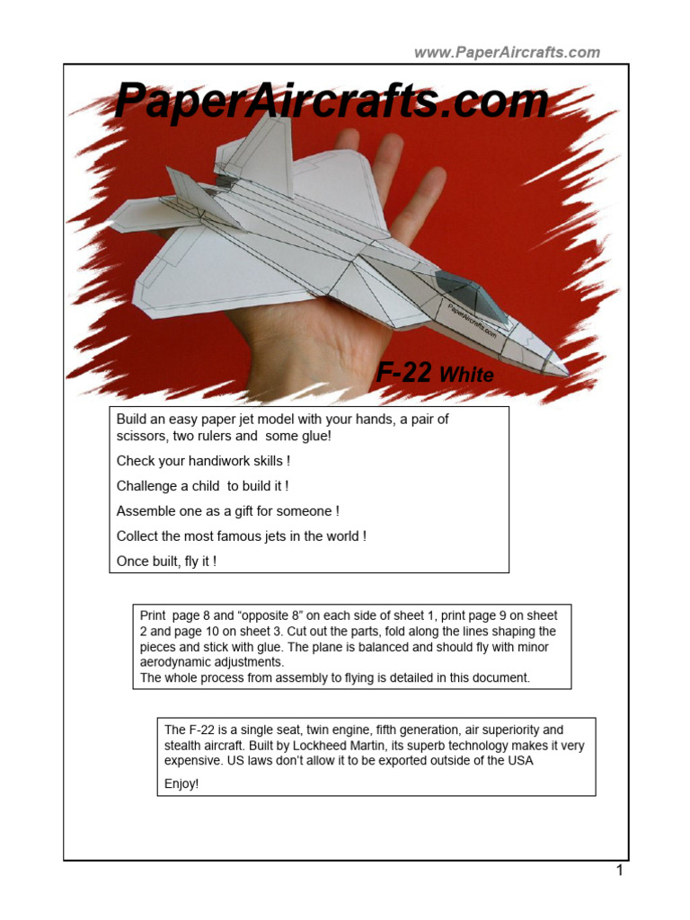 F-22 Paper Airplane Building Guide | PDF | Flight Control Surfaces | Flight