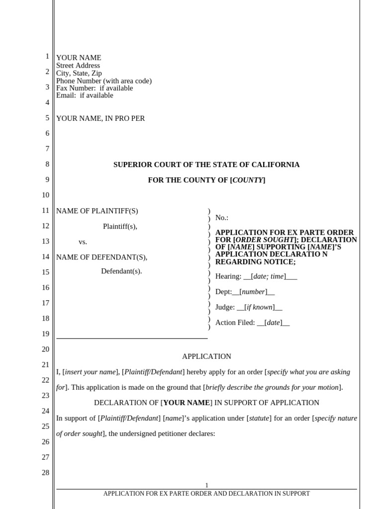 Ex_Parte_Application_and_Declaration | PDF | Ex Parte | Judiciaries