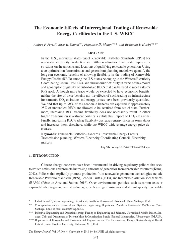 The Economic Effects of Interregional Trading of Renewable Energy ...
