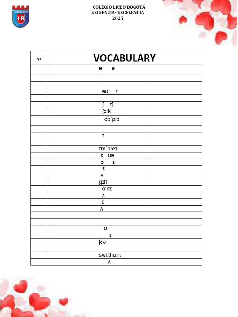 Vocabulary San Valentin | PDF