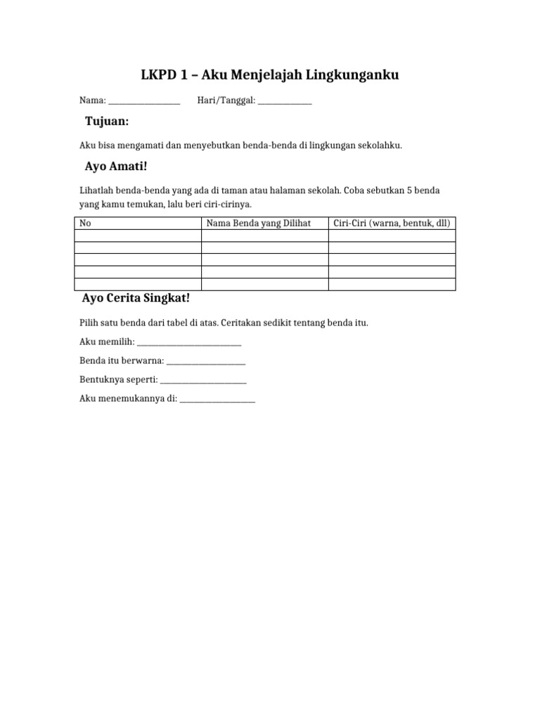 LKPD_Fase_A_Kelas_1_Lingkunganku_Visual_Dengan_Hiasan | PDF