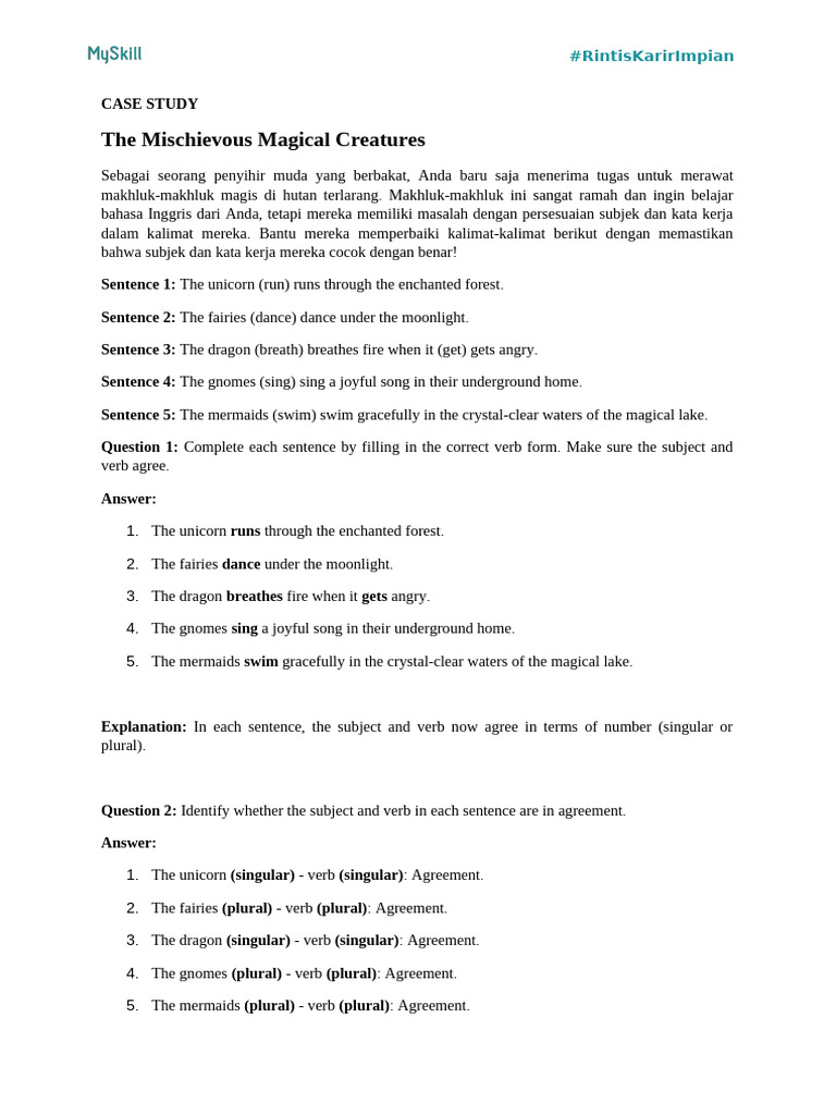 Case Study Materi 9 - SUBJECT-VERB AGREEMENT | PDF | Language Mechanics ...