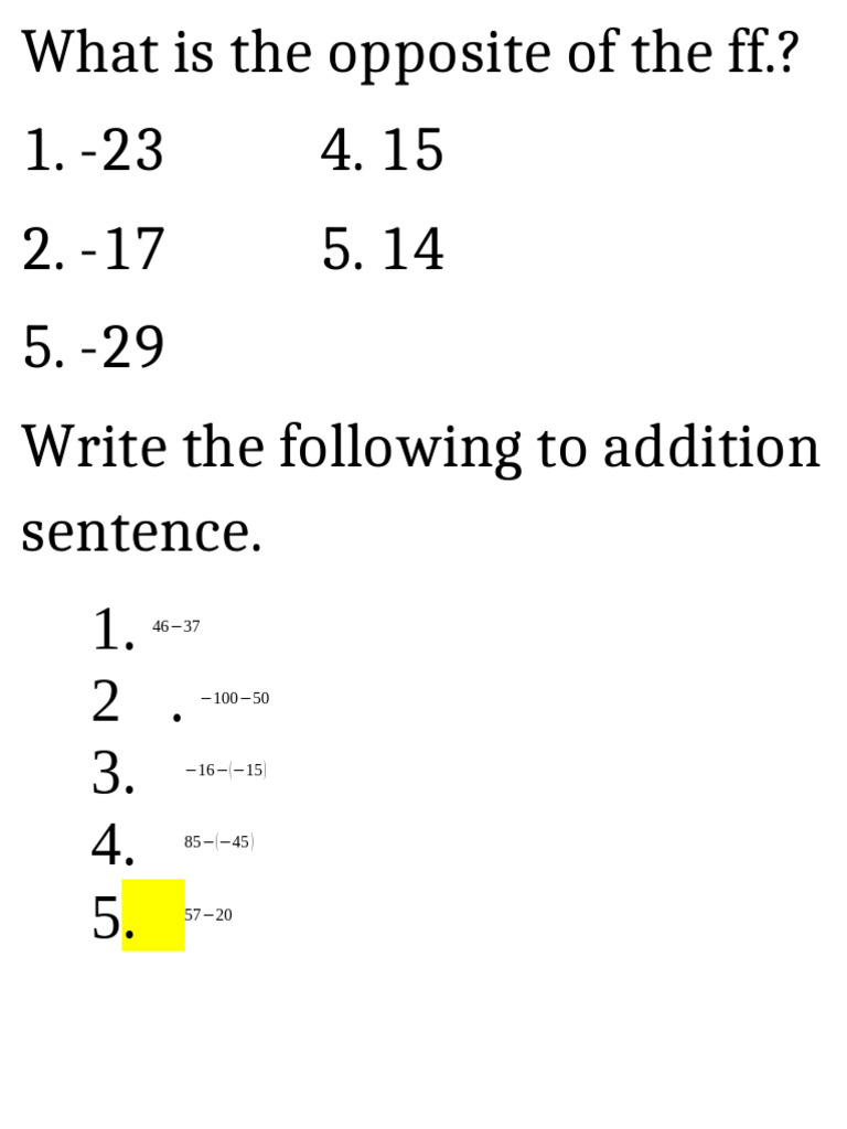 Subtraction of Integers for Grade 7 | PDF