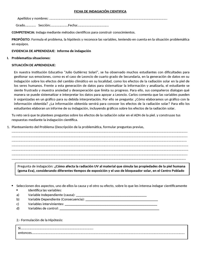 Ficha de Indagación Cientifica Trabjada en Colegiado Por Mery Gutierrez ...