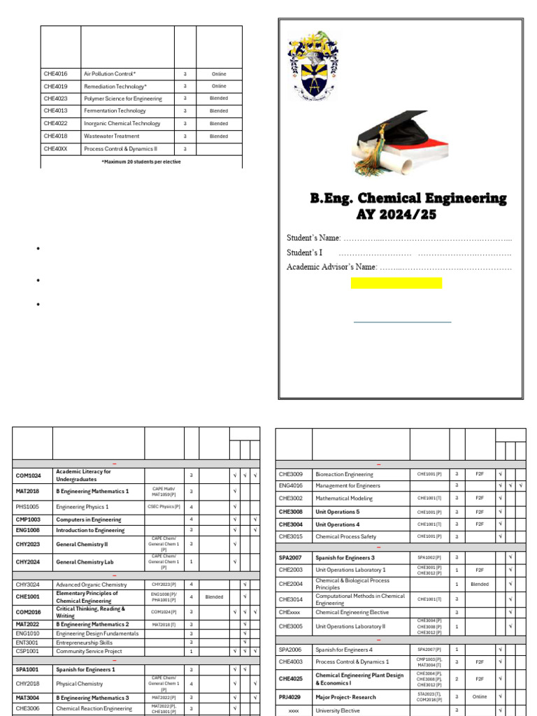 B.Eng. Chem 2024-25 Utech | PDF | Chemical Engineering | Engineering