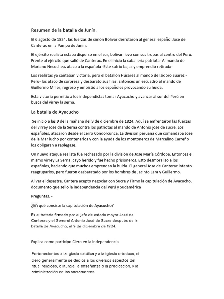 Resumen de La Batalla de Junín | PDF