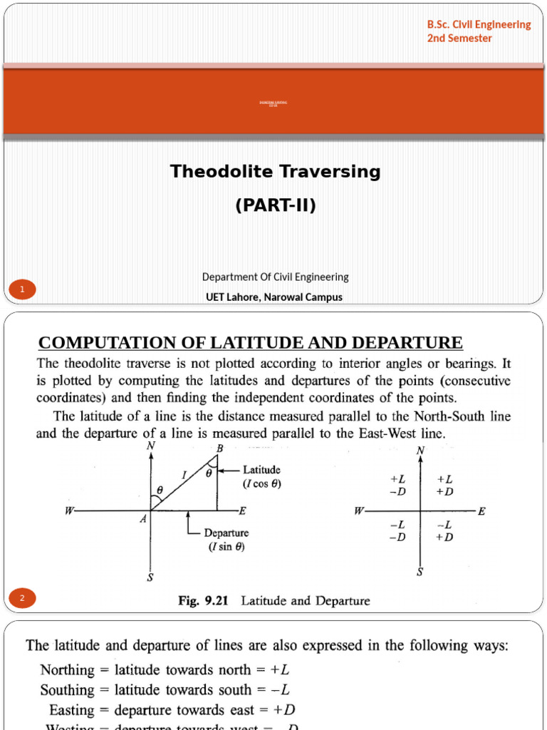 Lecture #9. Theodolite Traversing PART-II (W24) | PDF | Surveying | Latitude